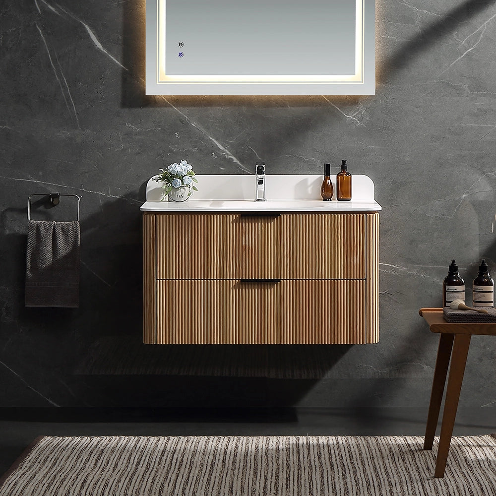 36 Inch Reeded Oak Bathroom Floating Vanity with Single Sink – Modland
