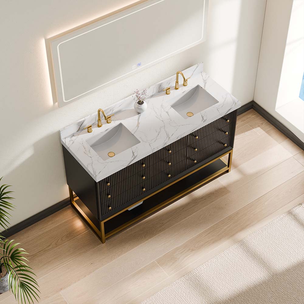 60" Modern Double Sink Bathroom Vanity with Ceramic Top – Modland