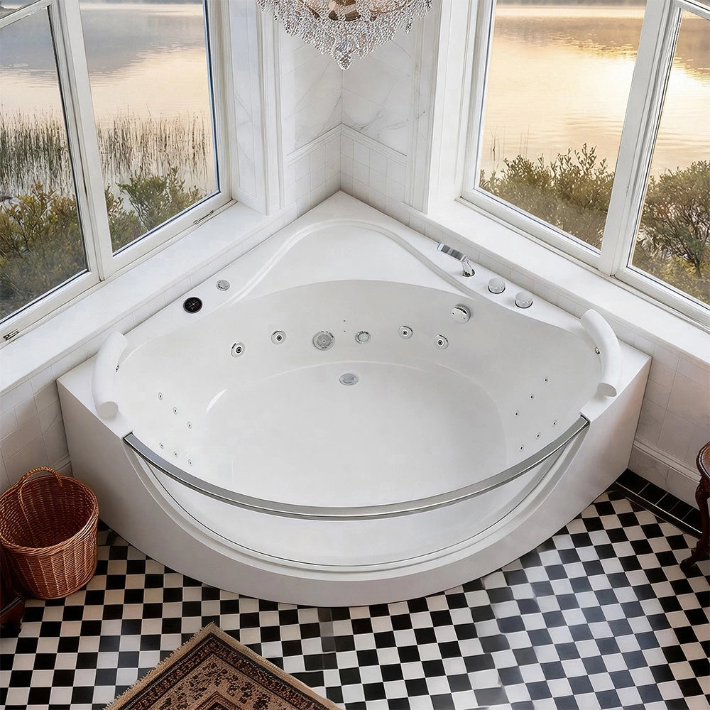 59 Inch 2 Person Acrylic Corner Whirlpool Bathtub With 16 Jet – Modland