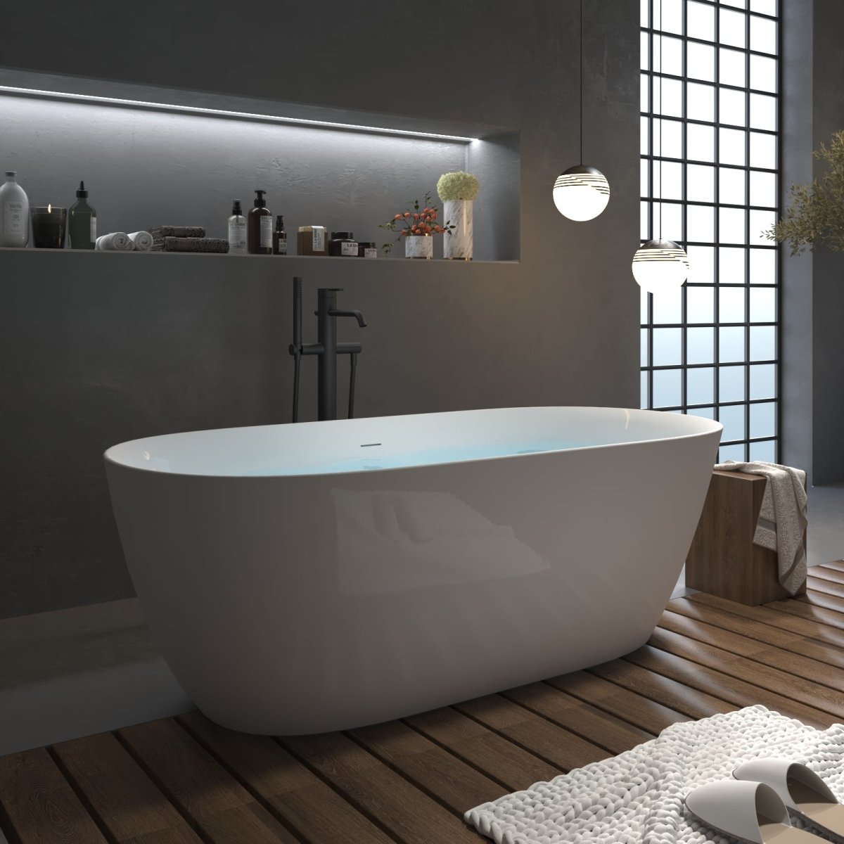 67"x29" Bathtub Acrylic Free Standing Tub Classic Oval Shape Soaking T ...