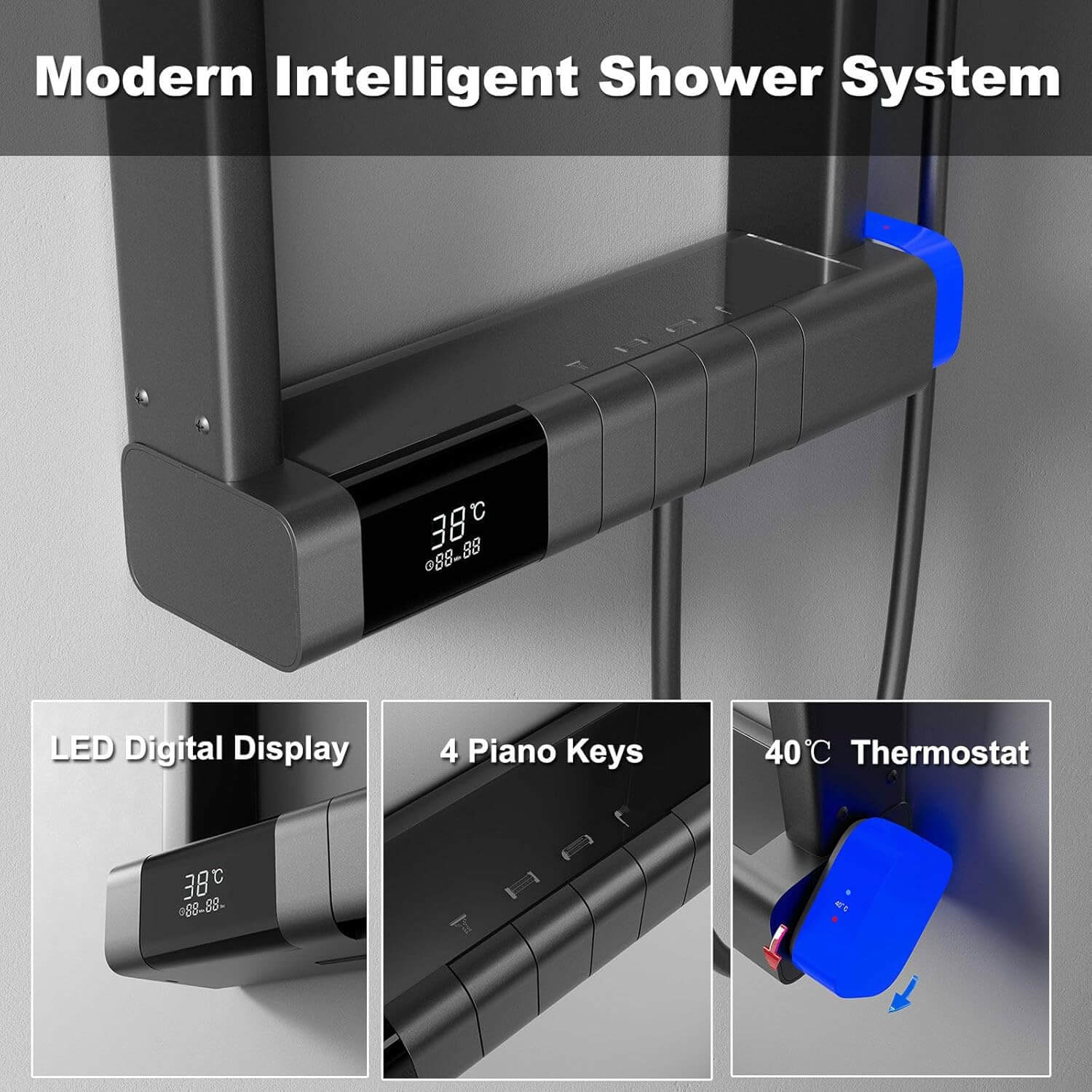 Modern Thermostatic Shower System with 6 Functions & LED Display – Modland
