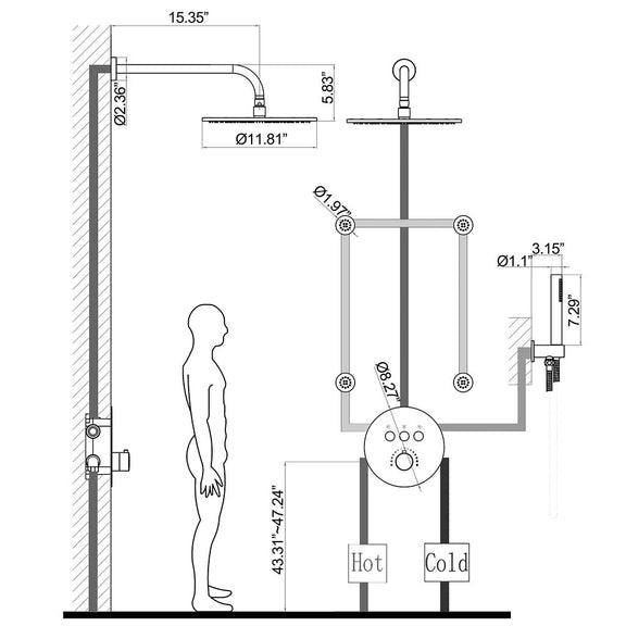 Thermostatic Shower System: Head, Hand Shower & 4 Body Jets – Modland